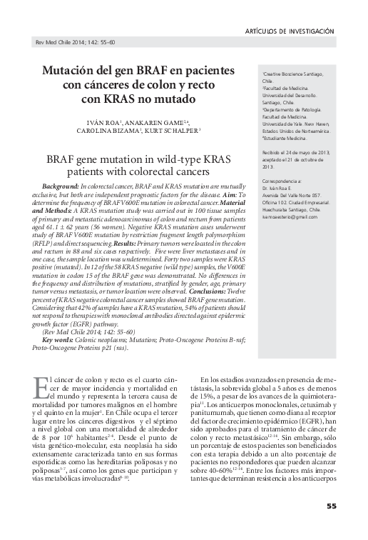 (PDF) Mutación del gen BRAF en pacientes con cánceres de colon y recto ...