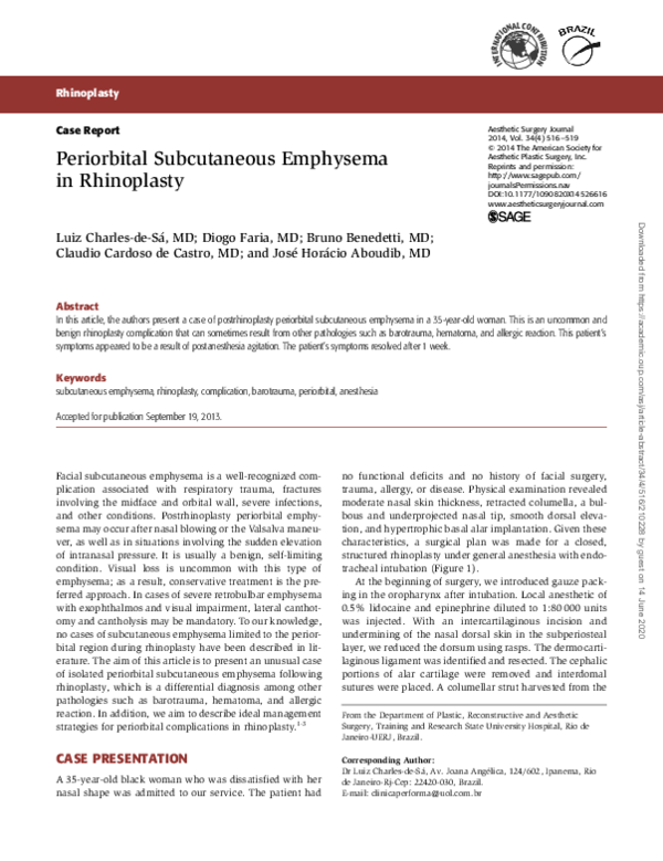 (PDF) Periorbital Subcutaneous Emphysema in Rhinoplasty