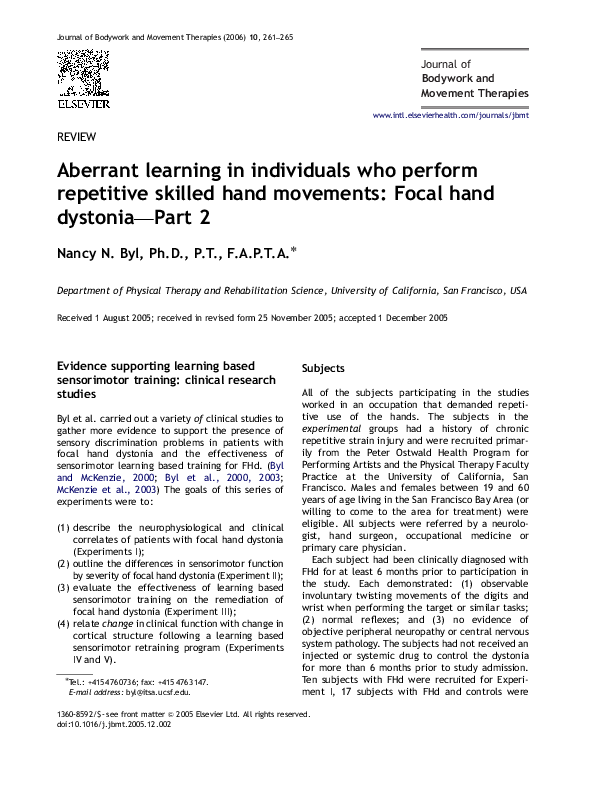 (PDF) Aberrant learning in individuals who perform repetitive skilled ...