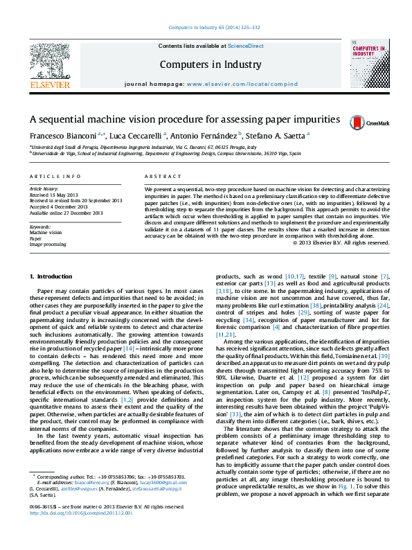 (PDF) A sequential machine vision procedure for assessing paper impurities