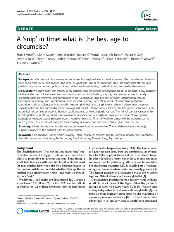 (PDF) A 'snip' in time: what is the best age to circumcise? BMC Pediat