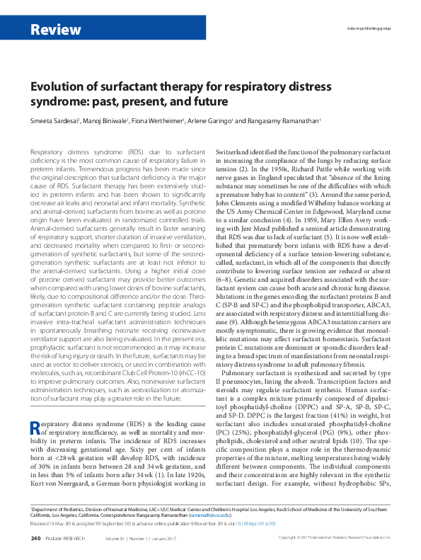 (PDF) Evolution of Surfactant Therapy for Respiratory Distress Syndrome ...