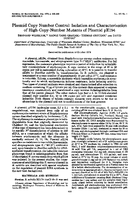 (PDF) Plasmid copy number control: isolation and characterization of ...