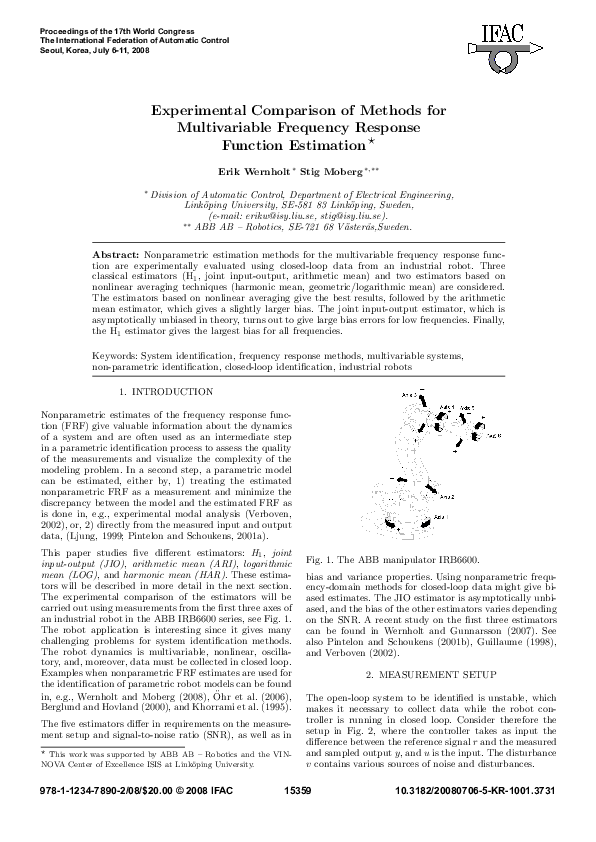 (PDF) Experimental Comparison of Methods for Multivariable Frequency Response Function Estimation