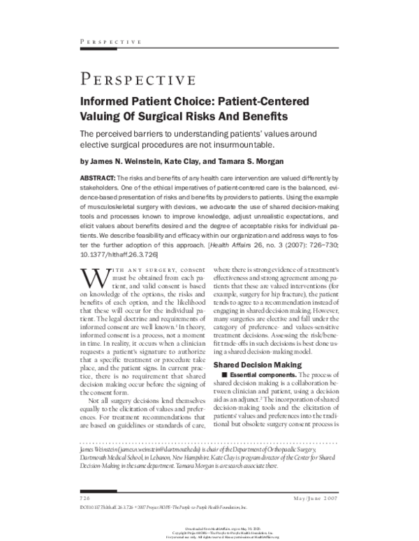 (PDF) Informed Patient Choice: Patient-Centered Valuing Of Surgical ...