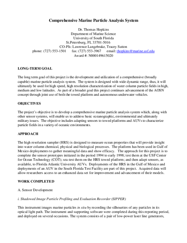 (PDF) Comprehensive Marine Particle Analysis System