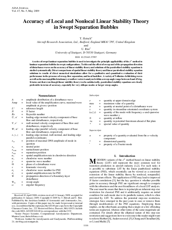 (PDF) Accuracy of Local and Nonlocal Linear Stability Theory in Swept ...