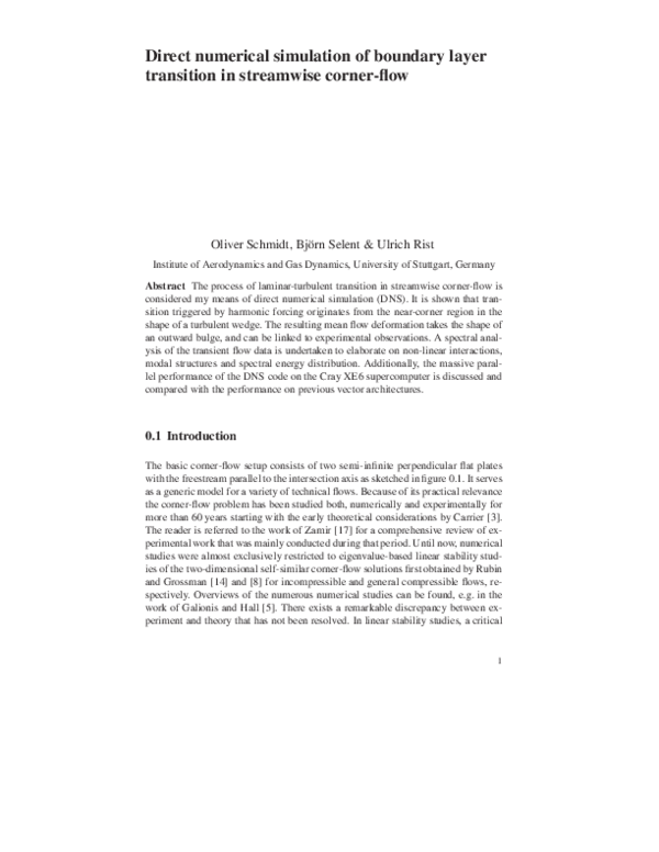 (PDF) Direct Numerical Simulation of Boundary Layer Transition in Streamwise Corner-Flow