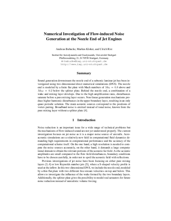 (PDF) Numerical Investigation of Flow-Induced Noise Generation at the ...