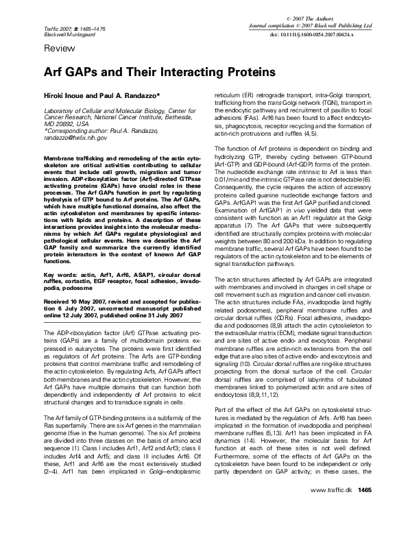 (PDF) Arf GAPs and Their Interacting Proteins