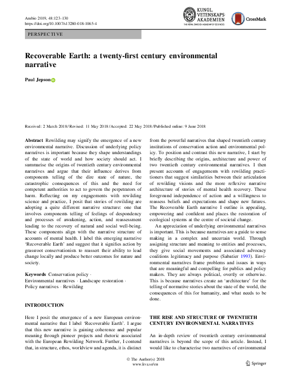 (PDF) Recoverable Earth: a twenty-first century environmental narrative