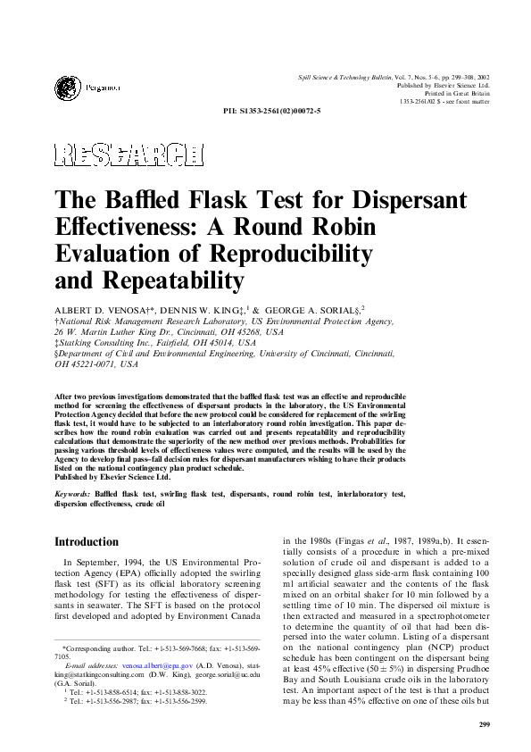 (PDF) The Baffled Flask Test for Dispersant Effectiveness: A Round ...