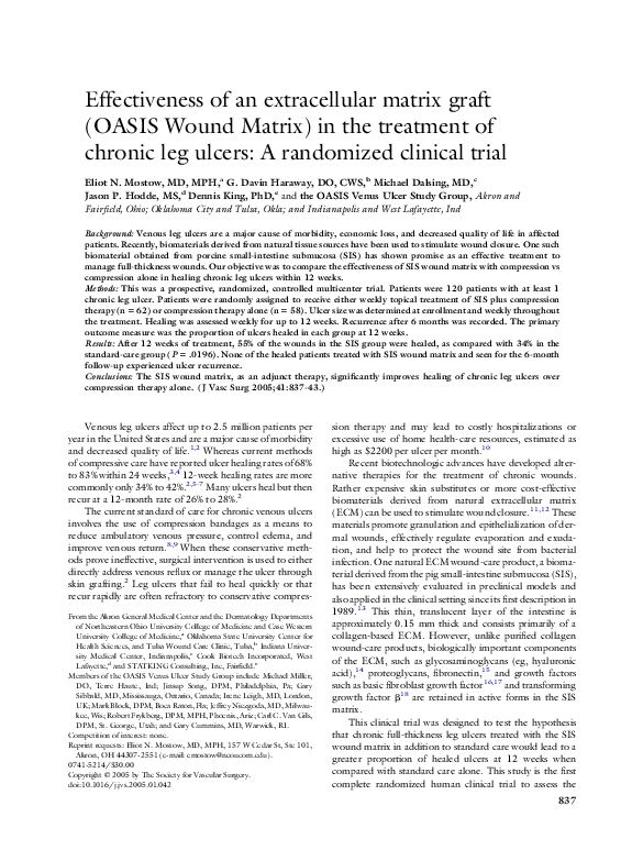 (PDF) Effectiveness of an extracellular matrix graft (OASIS Wound ...