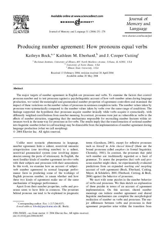 (PDF) Producing number agreement: How pronouns equal verbs