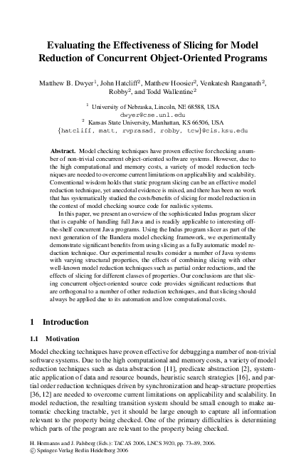 Pdf Evaluating The Effectiveness Of Slicing For Model Reduction Of Concurrent Object Oriented