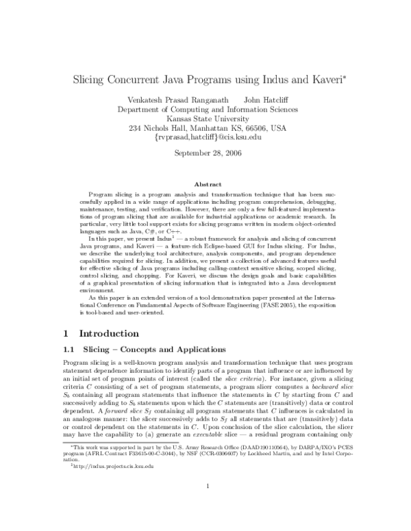 Pdf Slicing Concurrent Java Programs Using Indus And Kaveri