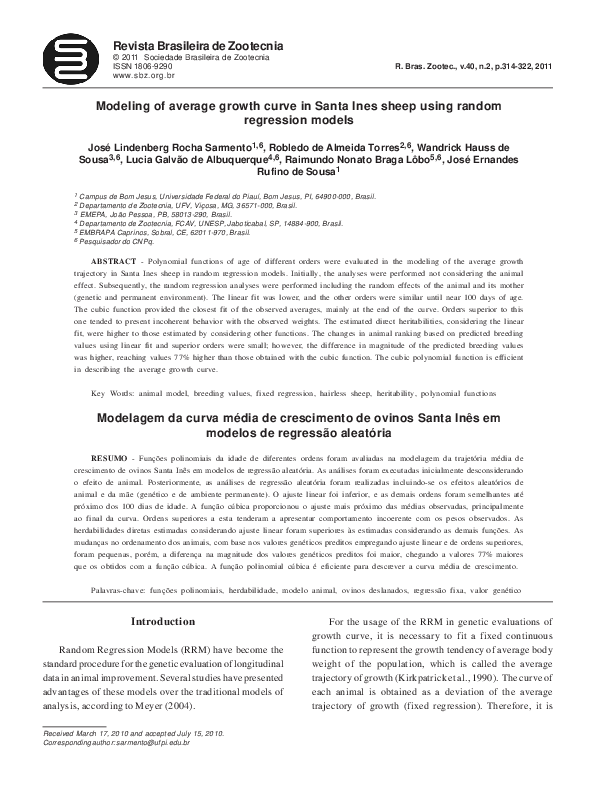 (PDF) Random Regression Models for Santa Ines Sheep Growth