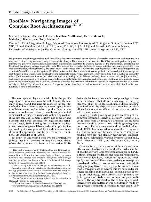 (PDF) RootNav: Navigating Images of Complex Root Architectures