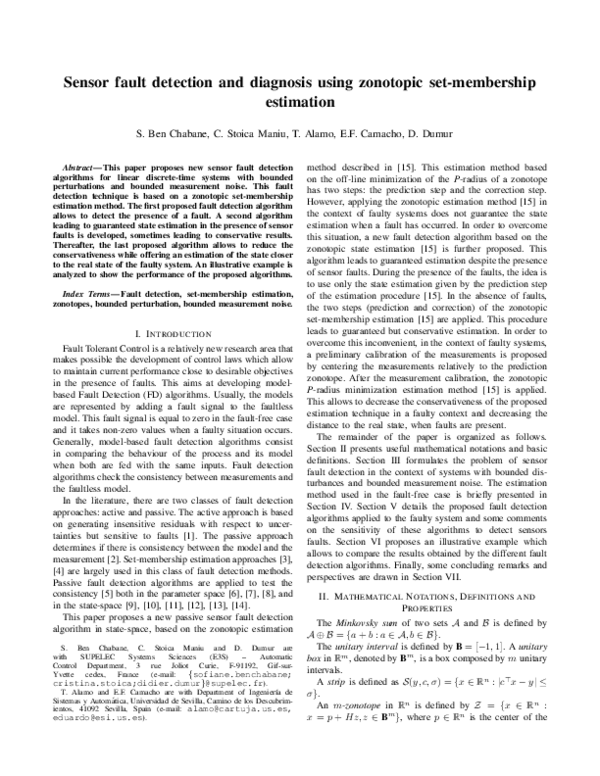 (PDF) Sensor fault detection and diagnosis using zonotopic set-membership estimation