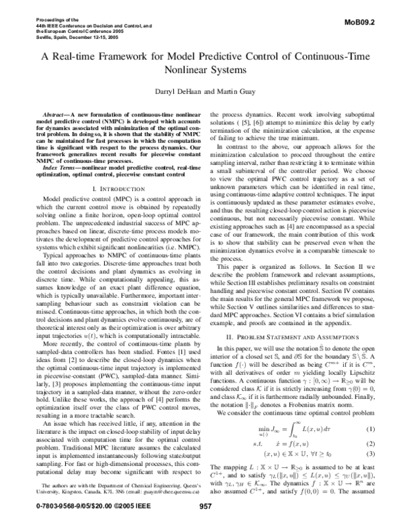 Pdf A Real Time Framework For Model Predictive Control Of Continuous