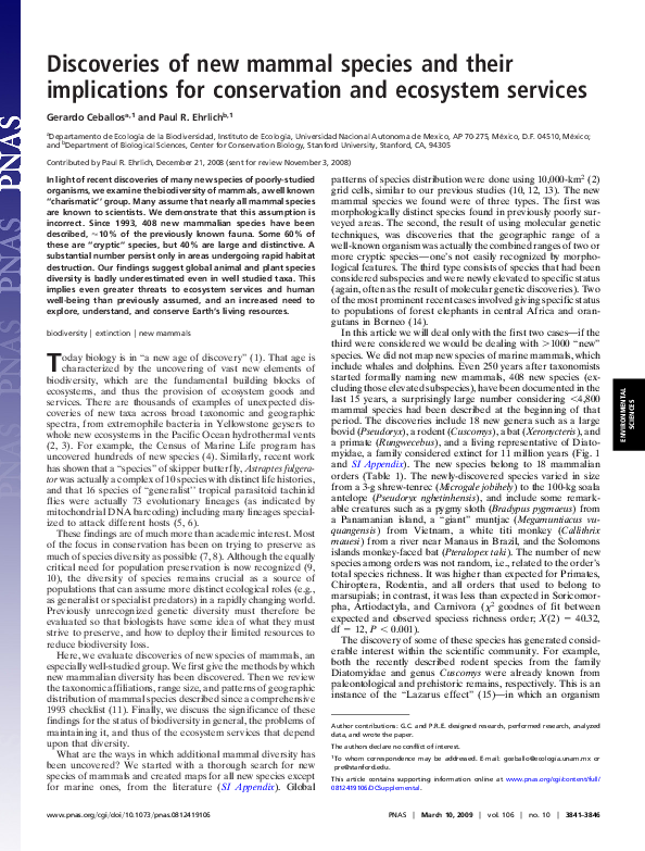 (PDF) Discoveries of new mammal species and their implications for ...