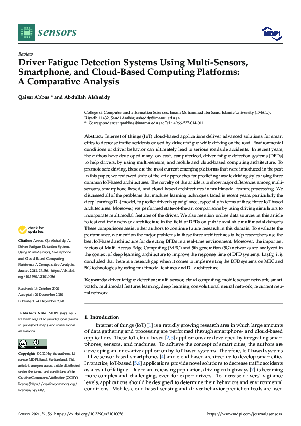 Driver Fatigue Detection Systems Using Multi Sensors Smartphone And Cloud Based Computing