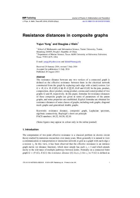 (PDF) Resistance distances in composite graphs