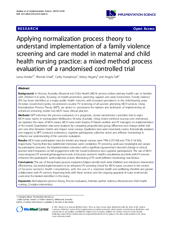(PDF) Normalizing Family Violence Screening in MCH Nursing
