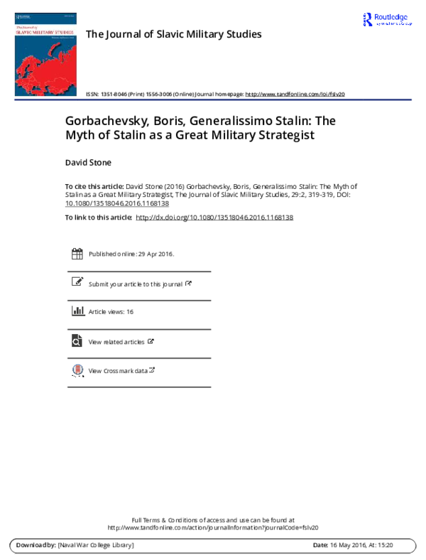 (PDF) Review of Boris Gorbachevsky, Generalissimo Stalin: The Myth of ...