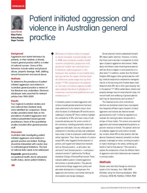 (PDF) Patient initiated aggression and violence in Australian general ...
