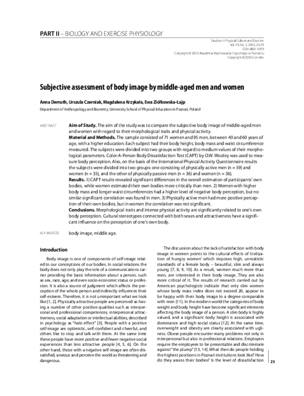 (PDF) Subjective assessment of body image by middle-aged men and women