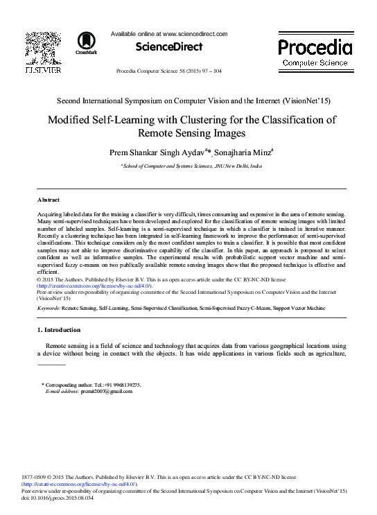 (PDF) Modified Self-Learning with Clustering for the Classification of Remote Sensing Images