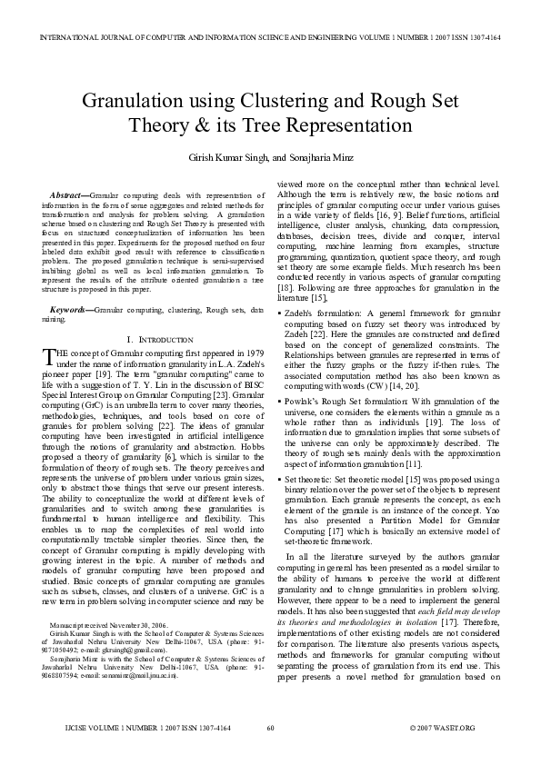 Pdf Granulation Using Clustering And Rough Set Theory And Its Tree Representation 