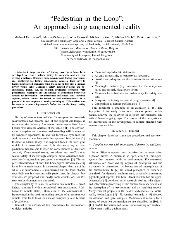 (PDF) “Pedestrian in the Loop”: An Approach Using Augmented Reality