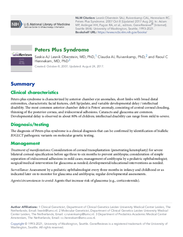 (PDF) Peters Plus Syndrome