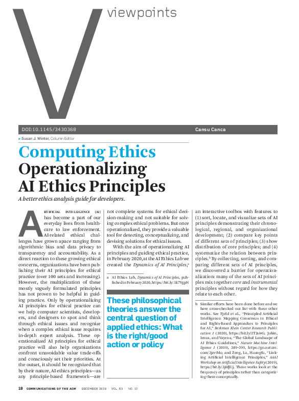 (PDF) Operationalizing AI ethics principles