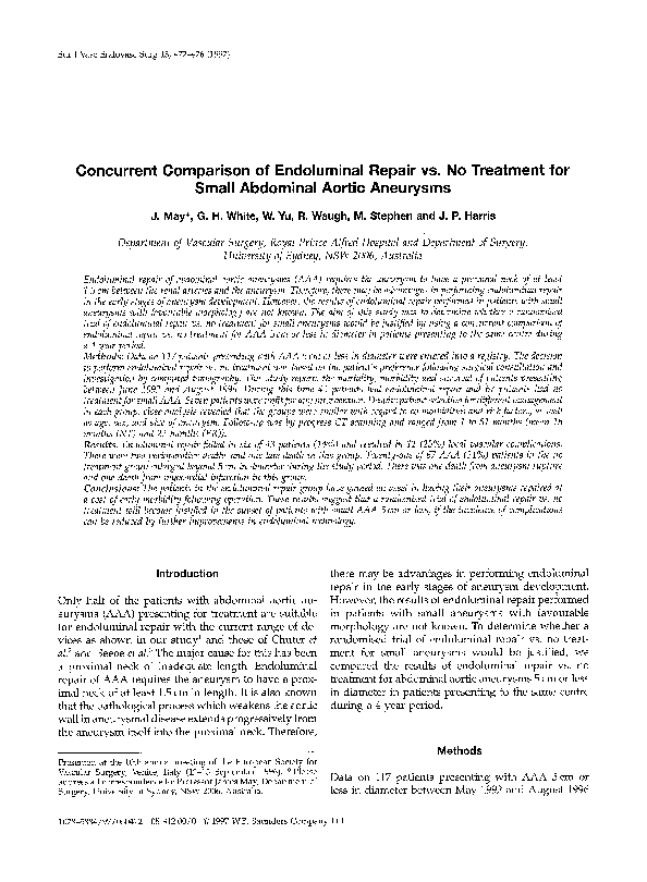(PDF) Concurrent comparison of endoluminal repair vs. no treatment for ...