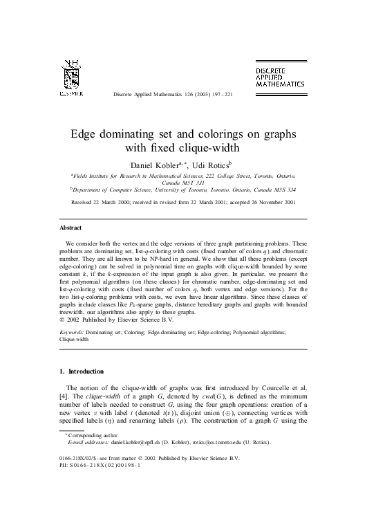 (PDF) Edge dominating set and colorings on graphs with fixed clique-width