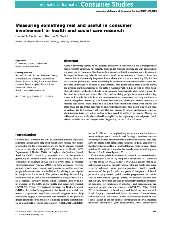 (PDF) Measuring something real and useful in consumer involvement in health and social care research