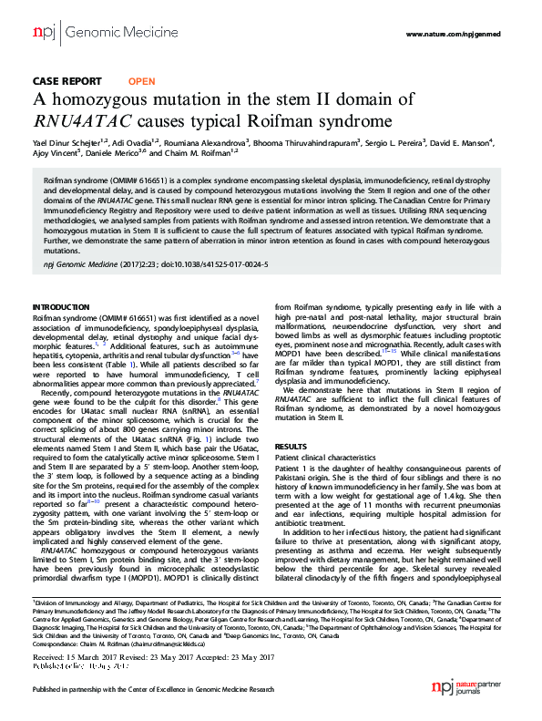 (PDF) A homozygous mutation in the stem II domain of RNU4ATAC causes ...