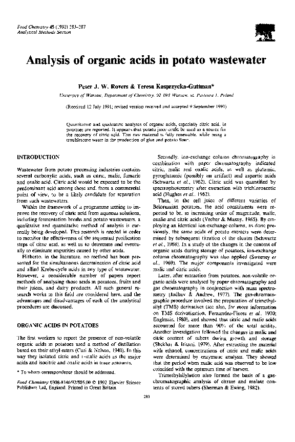 (PDF) Analysis of organic acids in potato wastewater