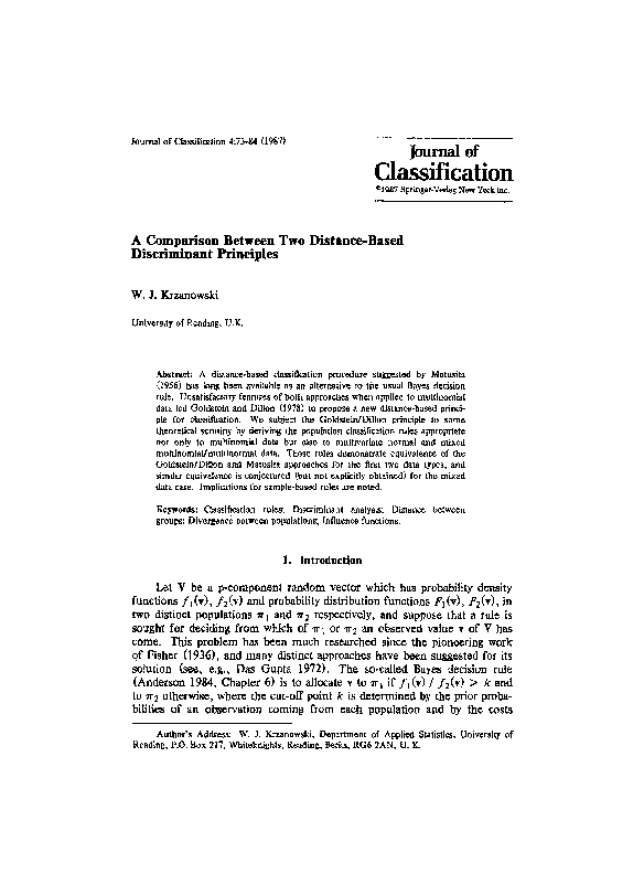 (PDF) A comparison between two distance-based discriminant principles