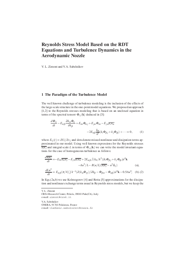(PDF) Reynolds Stress Model Based on the RDT Equations and Turbulence ...