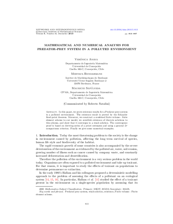 Pdf Mathematical And Numerical Analysis For Predator Prey System In A Polluted Environment