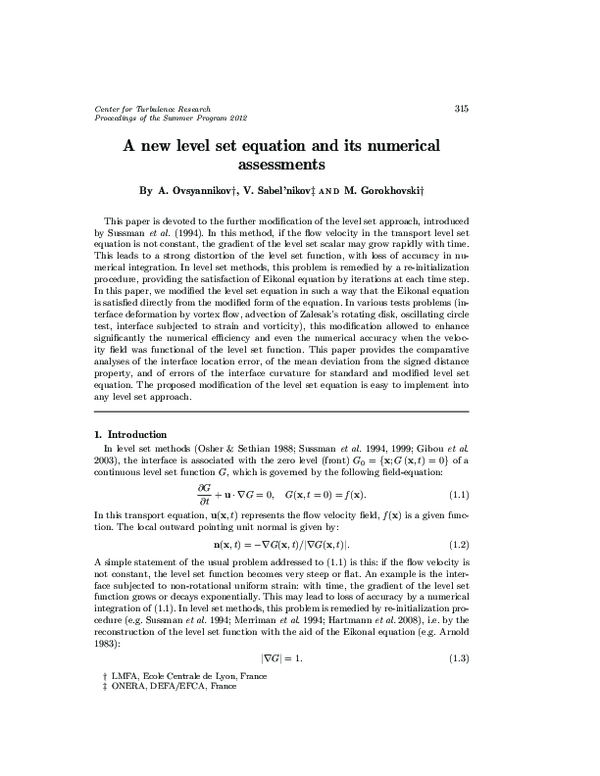 (PDF) A new level set equation and its numerical assessments