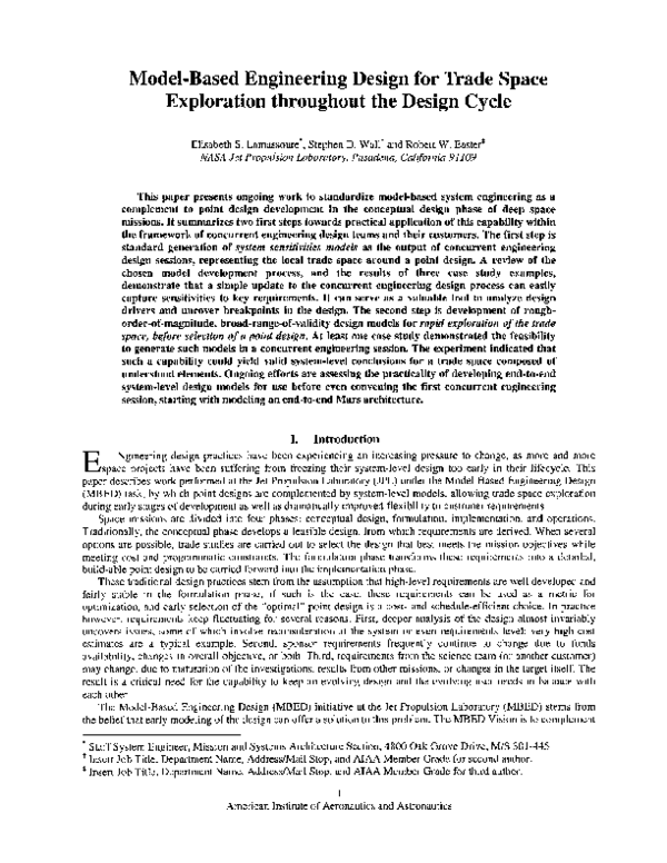 (PDF) Model-Based Engineering Design for Trade Space Exploration ...