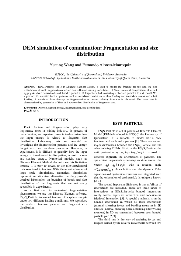(PDF) DEM Simulation of Comminution: Fragmentation and Size Distribution