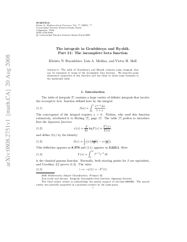Pdf The Integrals In Gradshteyn And Ryzhik Part 11 The Incomplete