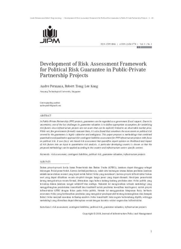 (PDF) Development of Risk Assessment Framework for Political Risk ...
