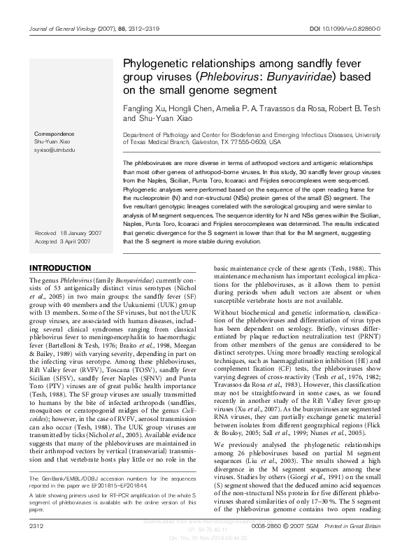 (PDF) Phylogenetic relationships among sandfly fever group viruses ...